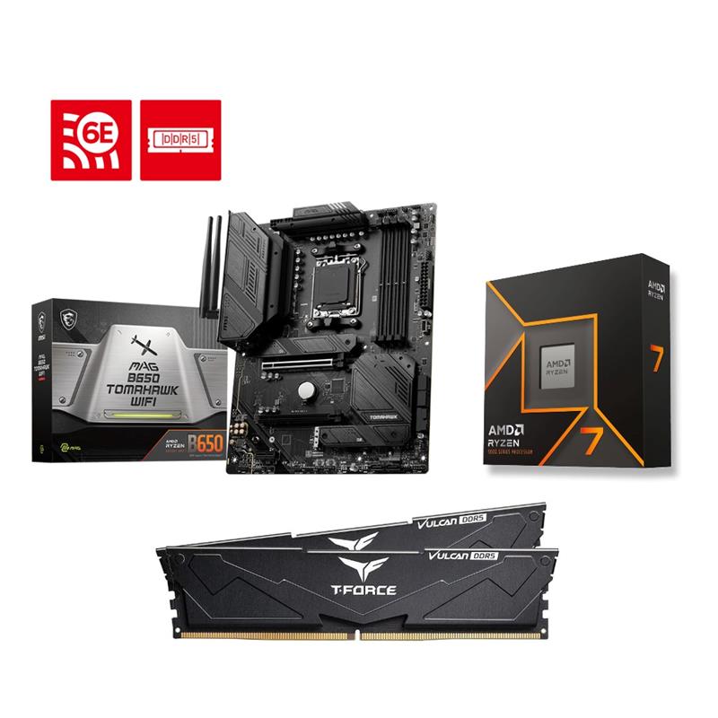 AMD R7 9700X CPU + MSI MAG B650 TOMAHAWK WIFI Motherboard + T-Force 32GB D5 6000MHz CL30 RAM ...