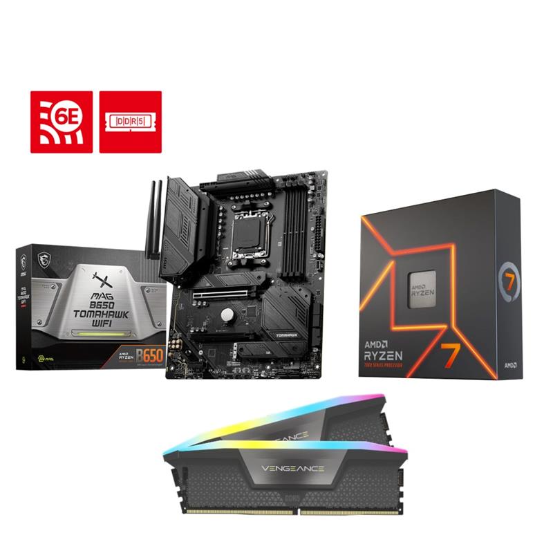 AMD R7 7700X CPU + MSI MAG B650 TOMAHAWK WIFI Motherboard + CORSAIR RGB ...